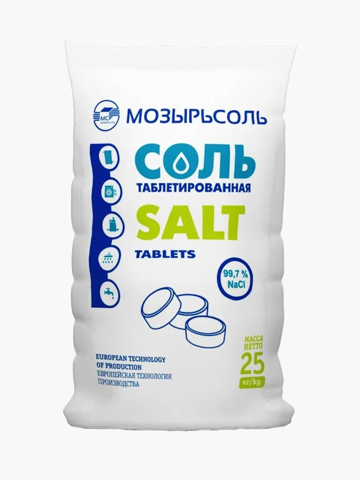 Таблетированная соль "Мозырьсоль", для фильтрации воды, 25кг