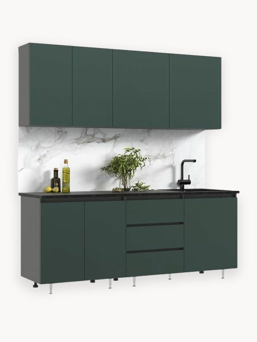 Кухонный гарнитур Челси 2м ЛДСП изумрудный/графит со столешницей
