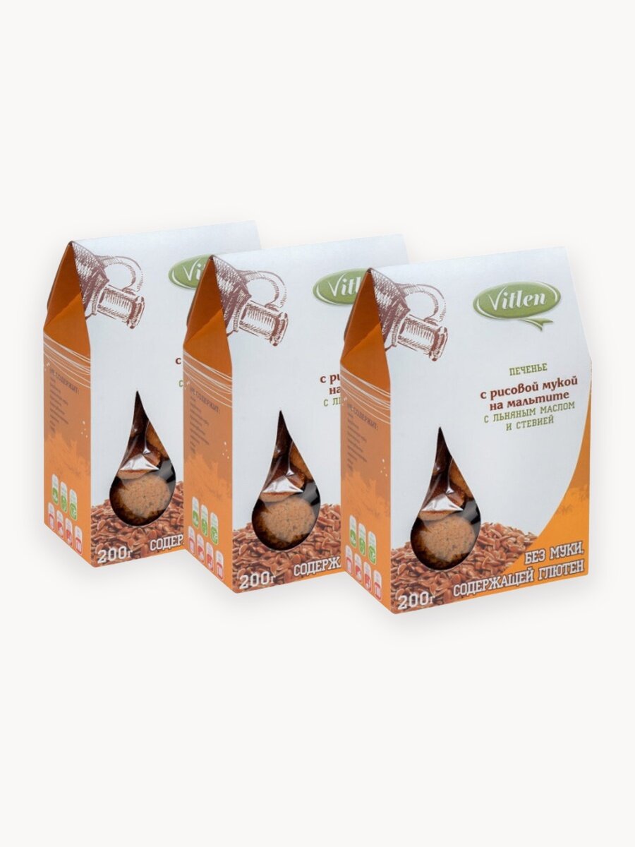 Печенье Vitlen безглютен. с рисовой мукой на мальтите 200 гр. (3 шт. в наборе)