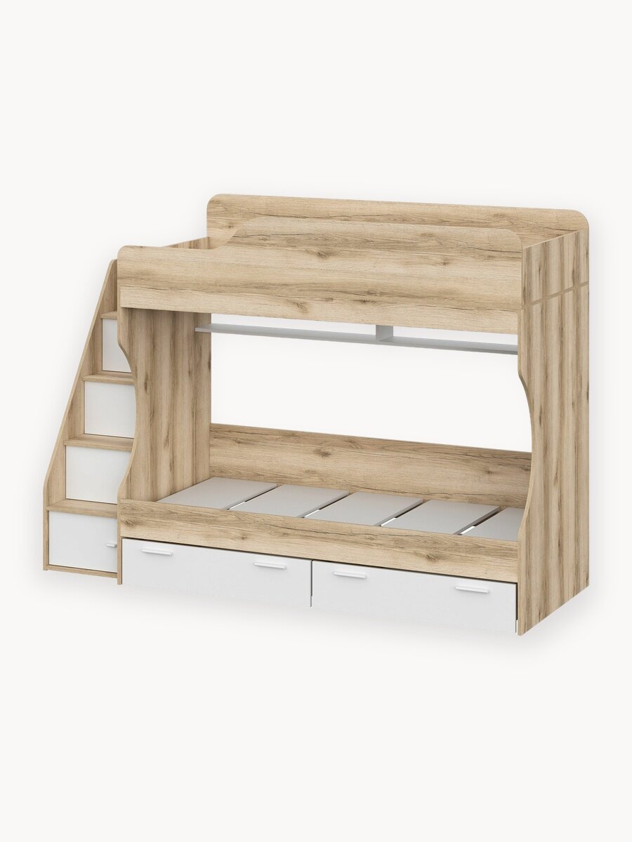 Двухъярусная кровать Геометрия-2 от Астрид-Мебель, с лестницей и ящиками, два спальных места 180х80 см. Дуб делано/Белый