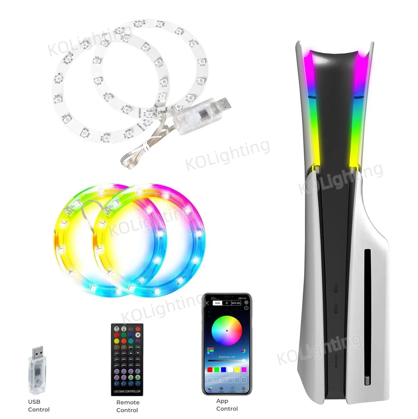 Новое поступление игровых аксессуаров для PS5 Slim LED RGB Круглые световые полосы для Ps5 и PS5 Slim / PS5 Pro Atmosphere Light