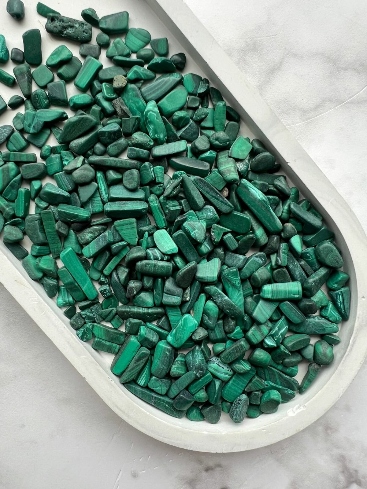 Галтовка натуральный камень Малахит, фракция 5х10 мм. Упаковка 100 гр.