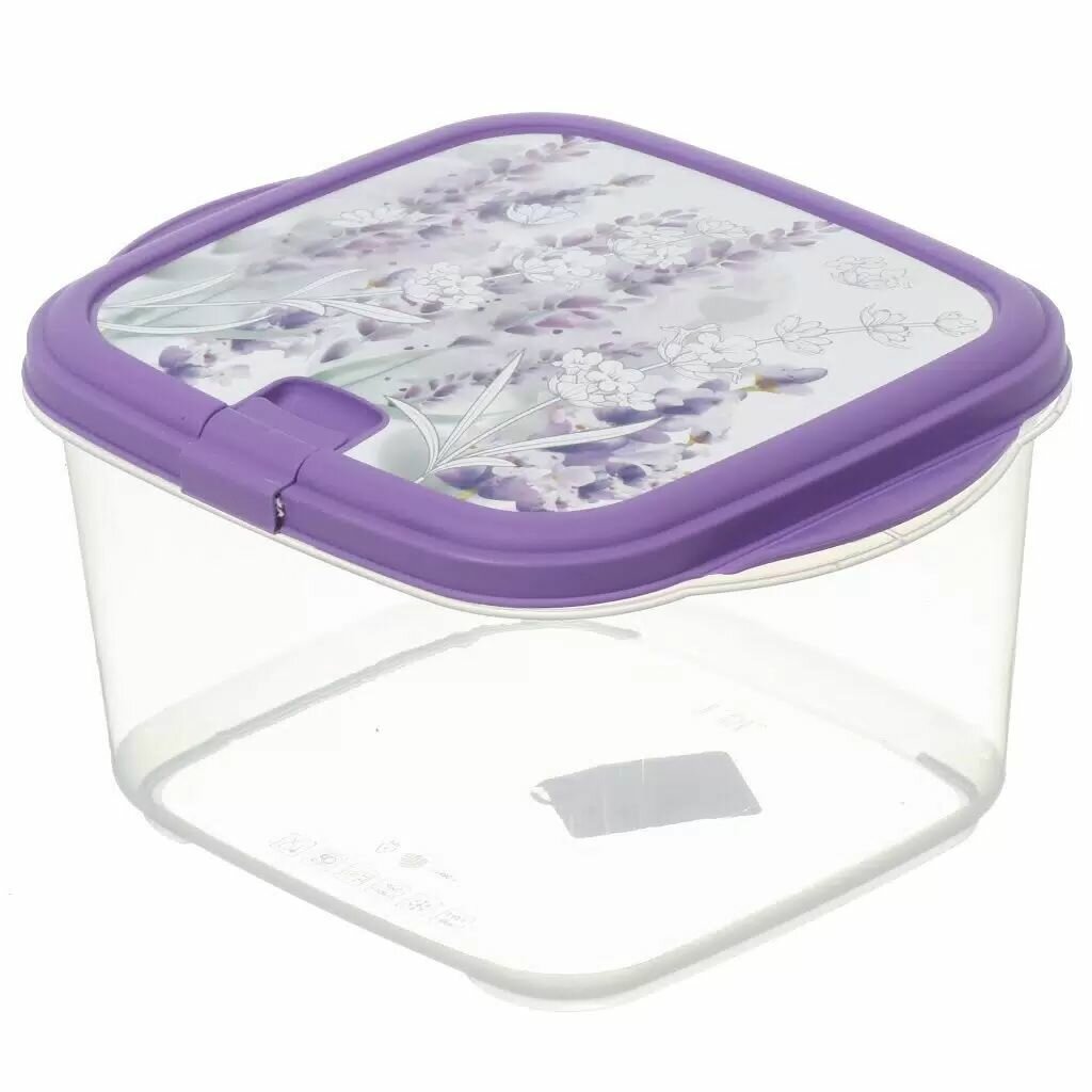Контейнер пищевой Полимербыт пластиковый, 1.5 л, 15х15х10 см, квадратный, с клапаном, Lavender