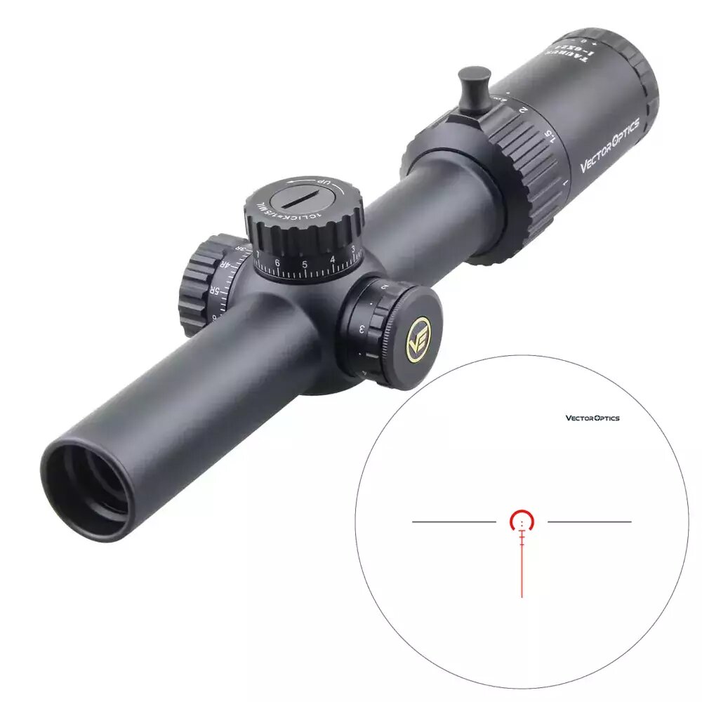 Оптический прицел Vector Optics Taurus 1-6x24 FFP, сетка Tactical Dot Mil, 30 мм, тактические барабаны, азотозаполненный, с подсветкой (SCFF-27)