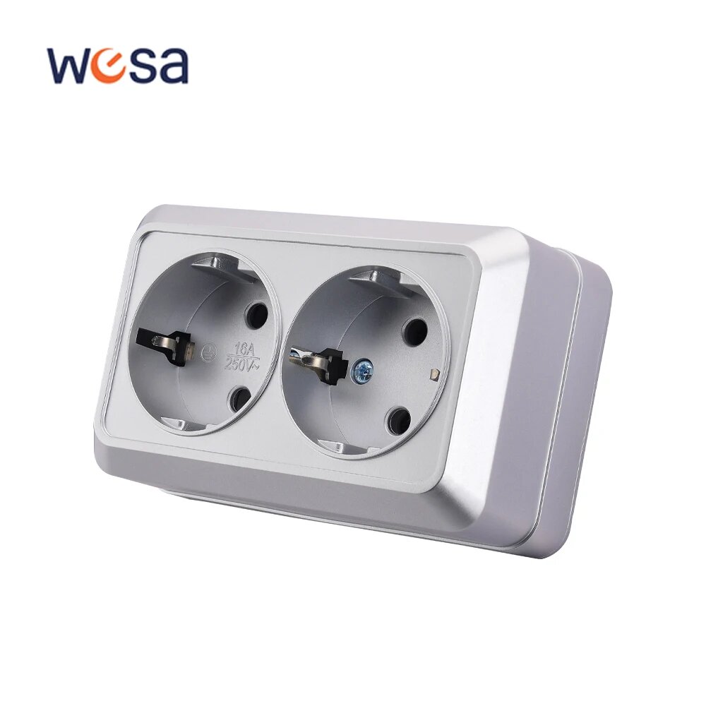 WESA серебристая настенная розетка 2 Socket With Ground