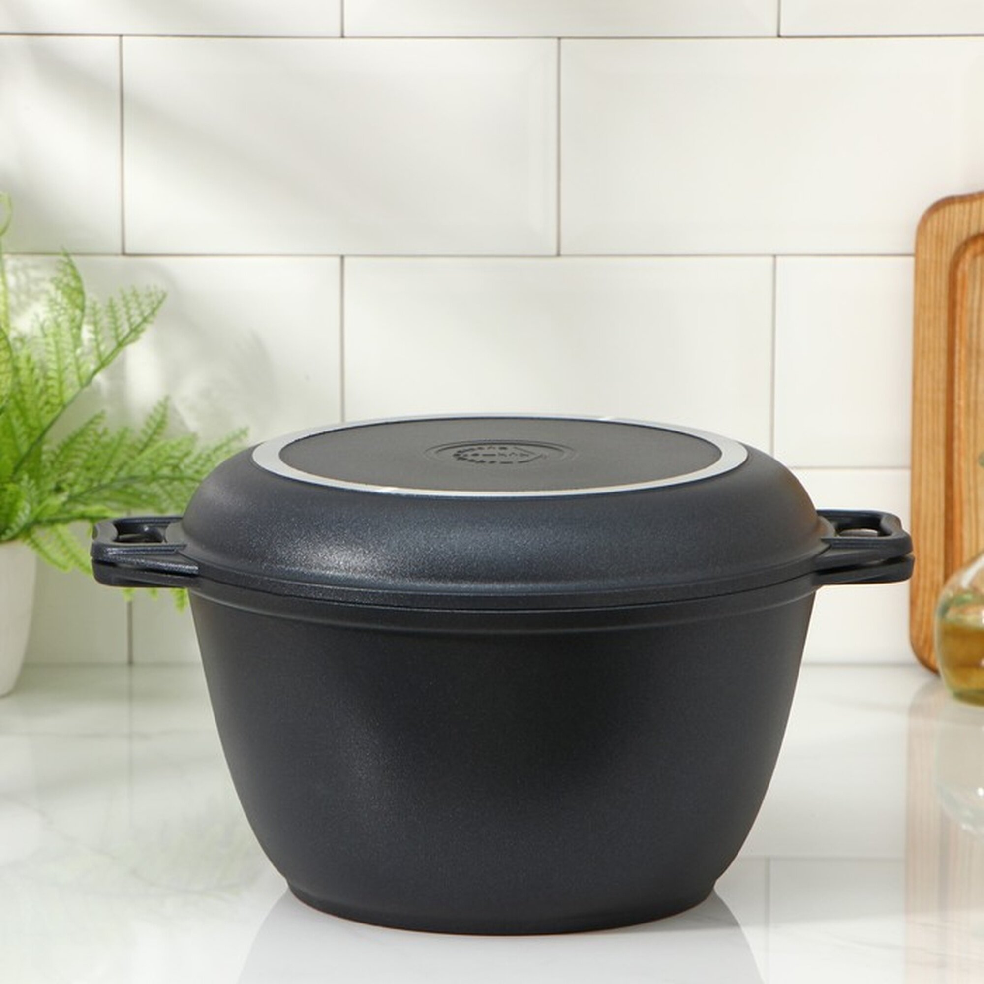 Казан KUKMARA, алюминий, 4 л, крышка-сковорода, антипригарное покрытие, чёрный