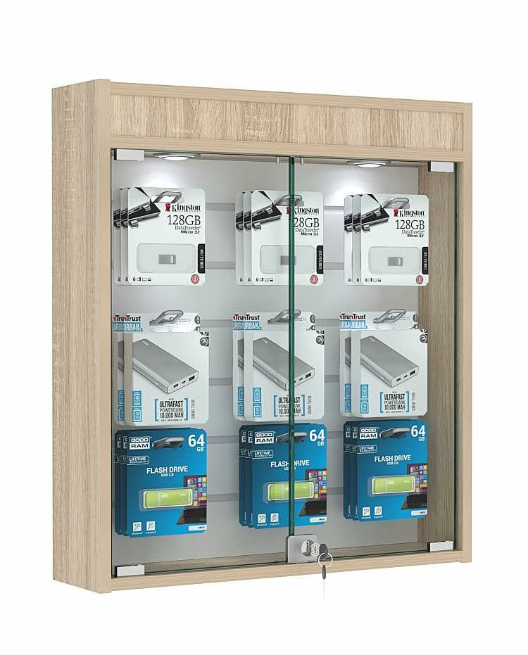 Витрина настенная №1-2Б с эконом панелью и фризом, Дуб сонома Без полок.