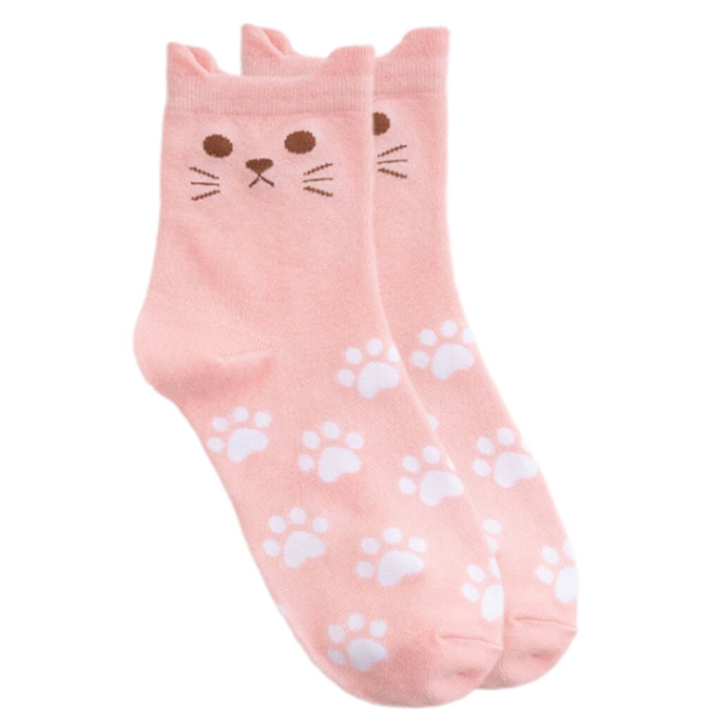 Женские забавные носки Cats Ear до середины икры для любителей животных, хлопковые носки Crew с мультяшными рисунками