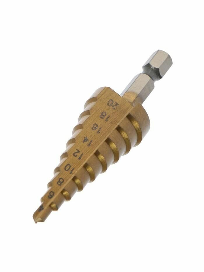 Сверло ступенчатое тундра, HSS, TiN, шестигранный хвостовик, 4 - 20 мм