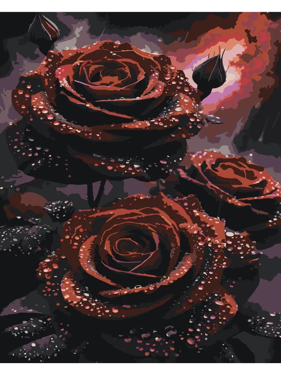 Картина по номерам Красные Розы с Каплями Воды Цветы