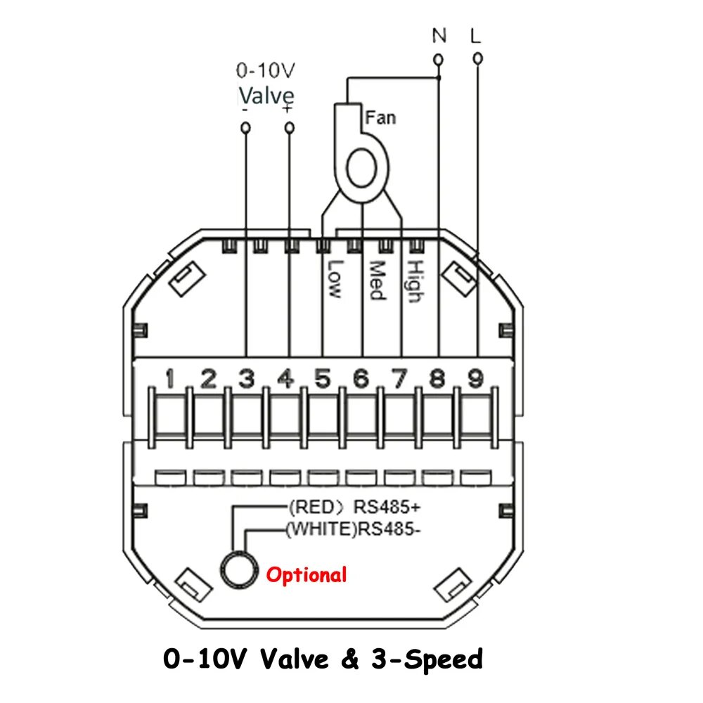 HESSWAY EC 0-10V Термостат вентилятора 86Type Black Panel, 3-S Fan 0-10V VALVE, RS485 Version, 220V(110-240V)