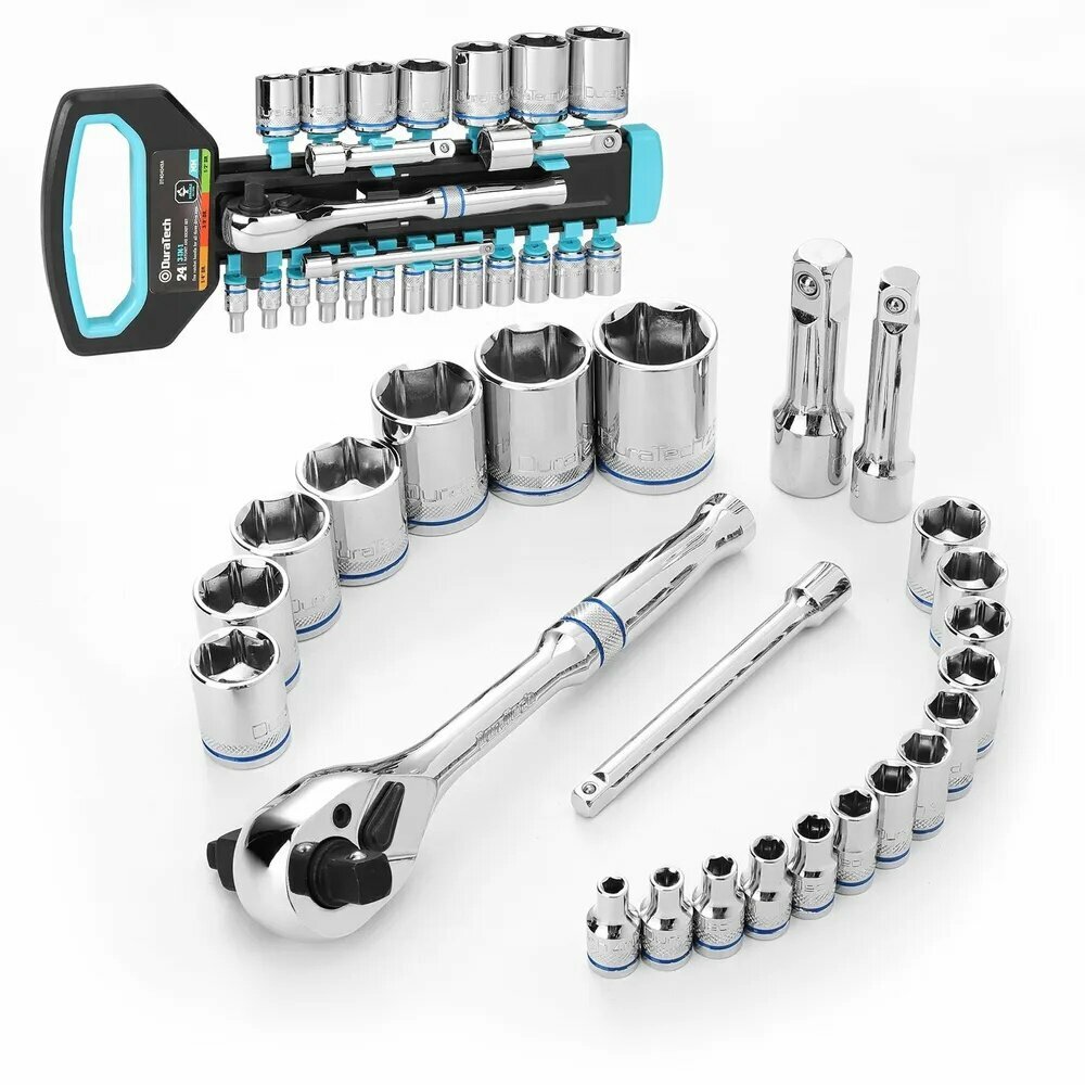 DURATECH Набор из 24 головок 1/4", 3/8", 1/2" с храповой рукояткой 3 в 1