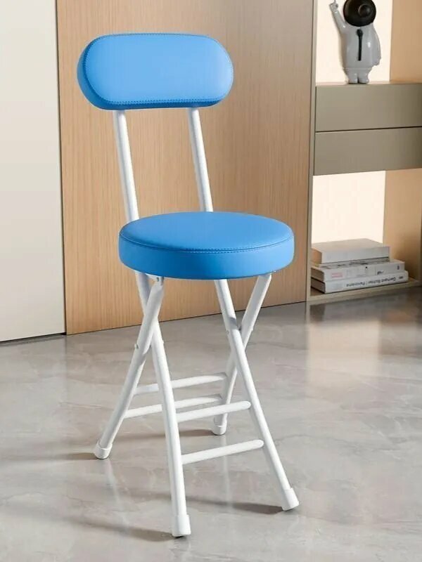 Барный стул, полубарный, на ножках, складной, синий, 78x47x30 см