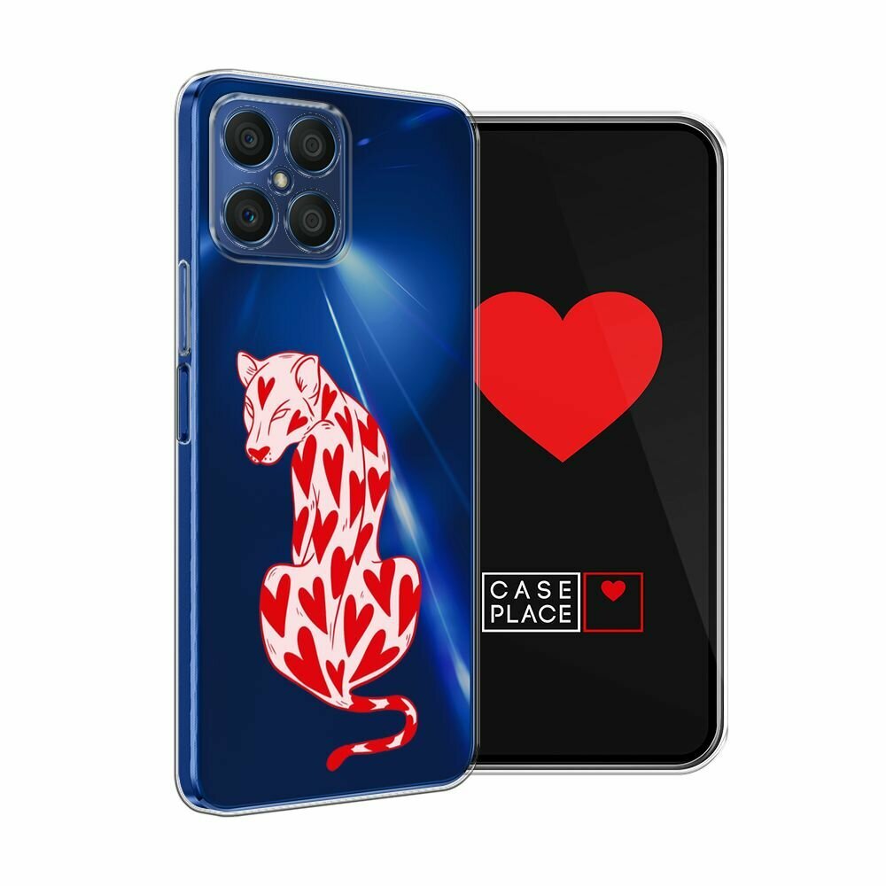 Чехол на Honor X8 / Хуавей X8 с принтом "Heart panther 2 - 14 февраля", прозрачный — фото 1