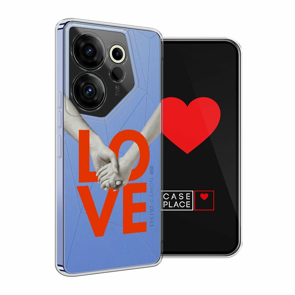 Чехол на Tecno Camon 20 Premier / Текно Камон 20 Премьер с принтом "Love holding hands - 14 февраля", прозрачный — фото 1