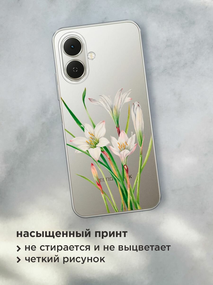 Чехол на Tecno Spark Go 2 / Текно Спарк Го 2 с принтом "White lily", прозрачный — фото 1