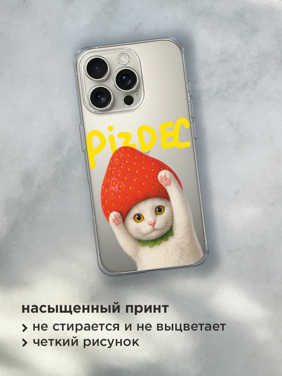 Чехол на Apple iPhone 16 Pro / Айфон 16 Про с принтом "Котик с надписью", прозрачный — фото 1