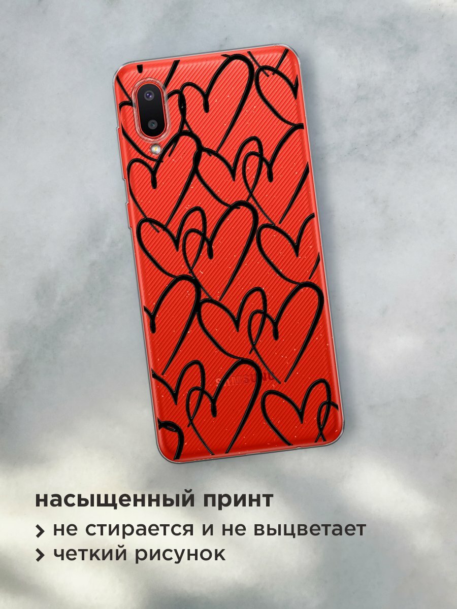 Чехол на Samsung Galaxy A02 / Самсунг Галакси А02 с принтом "Hearts doodle black 1" — фото 1