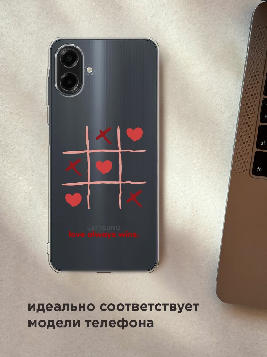 Чехол на Samsung Galaxy A07 / Самсунг А07 с принтом "love always wins - 14 февраля", прозрачный — фото 1