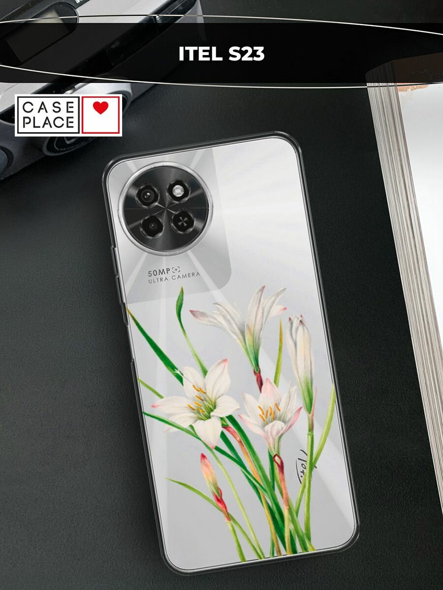 Чехол на Itel S23 / Ител S23 с принтом "White lily", прозрачный