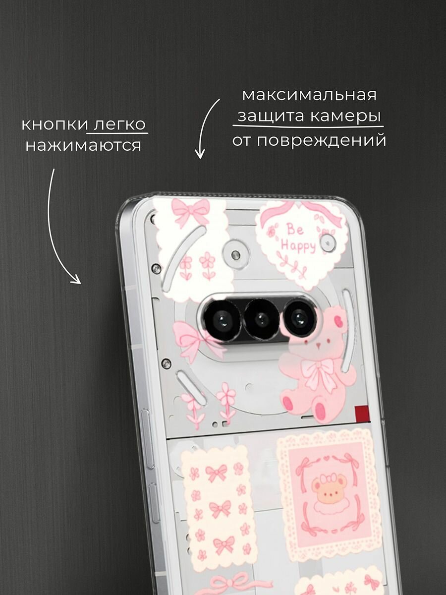 Чехол на Nothing Phone 3a / Нотинг Фон 3а с принтом "Розовые марки", прозрачный — фото 1