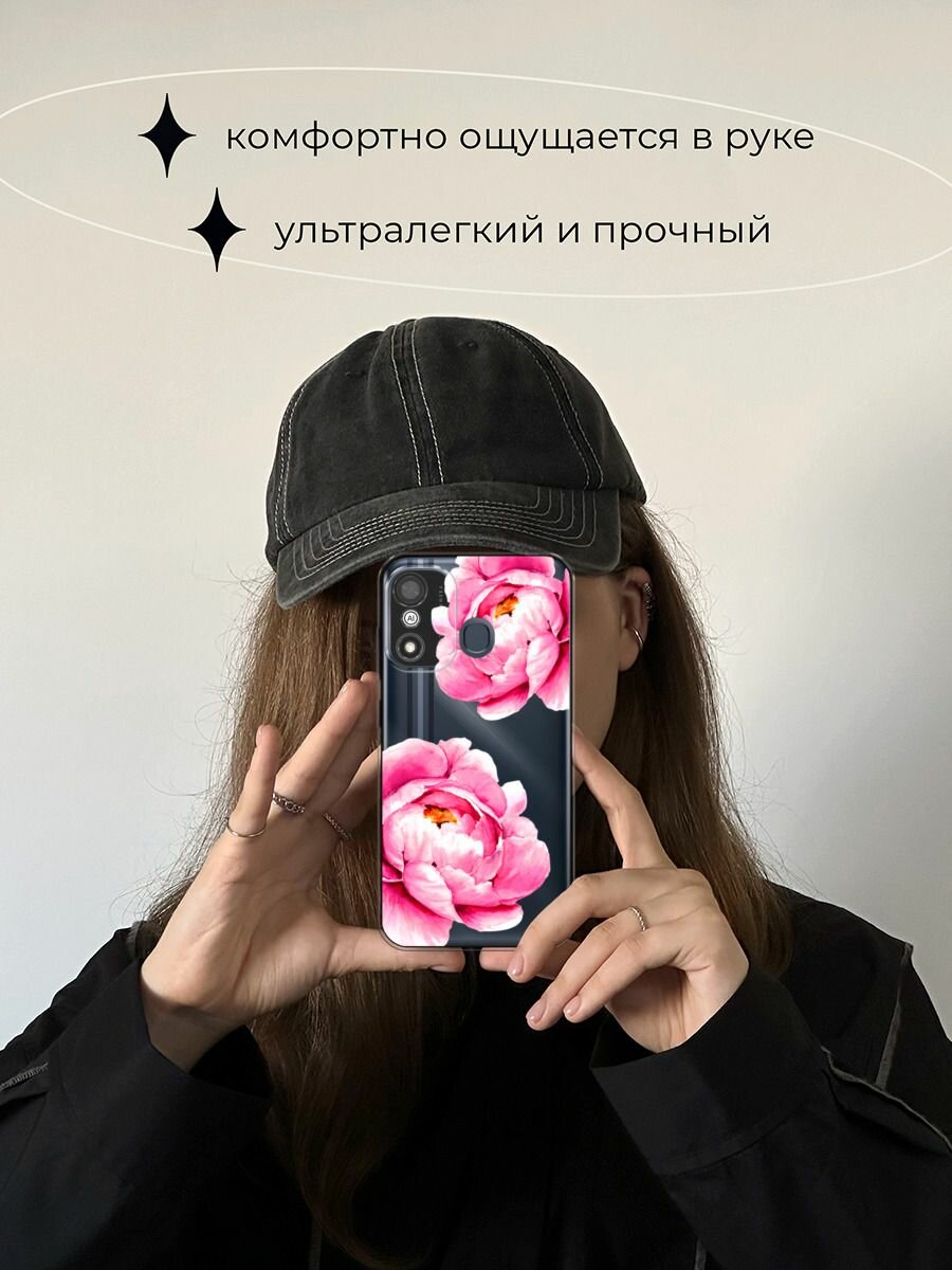 Чехол на Itel A27 / Ител А27 с принтом "Open peonies", прозрачный — фото 1