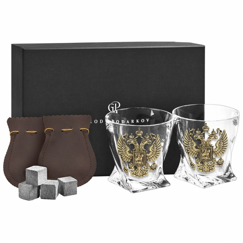 Подарочный набор из 2-х бокалов для виски c камнями "Квадро"