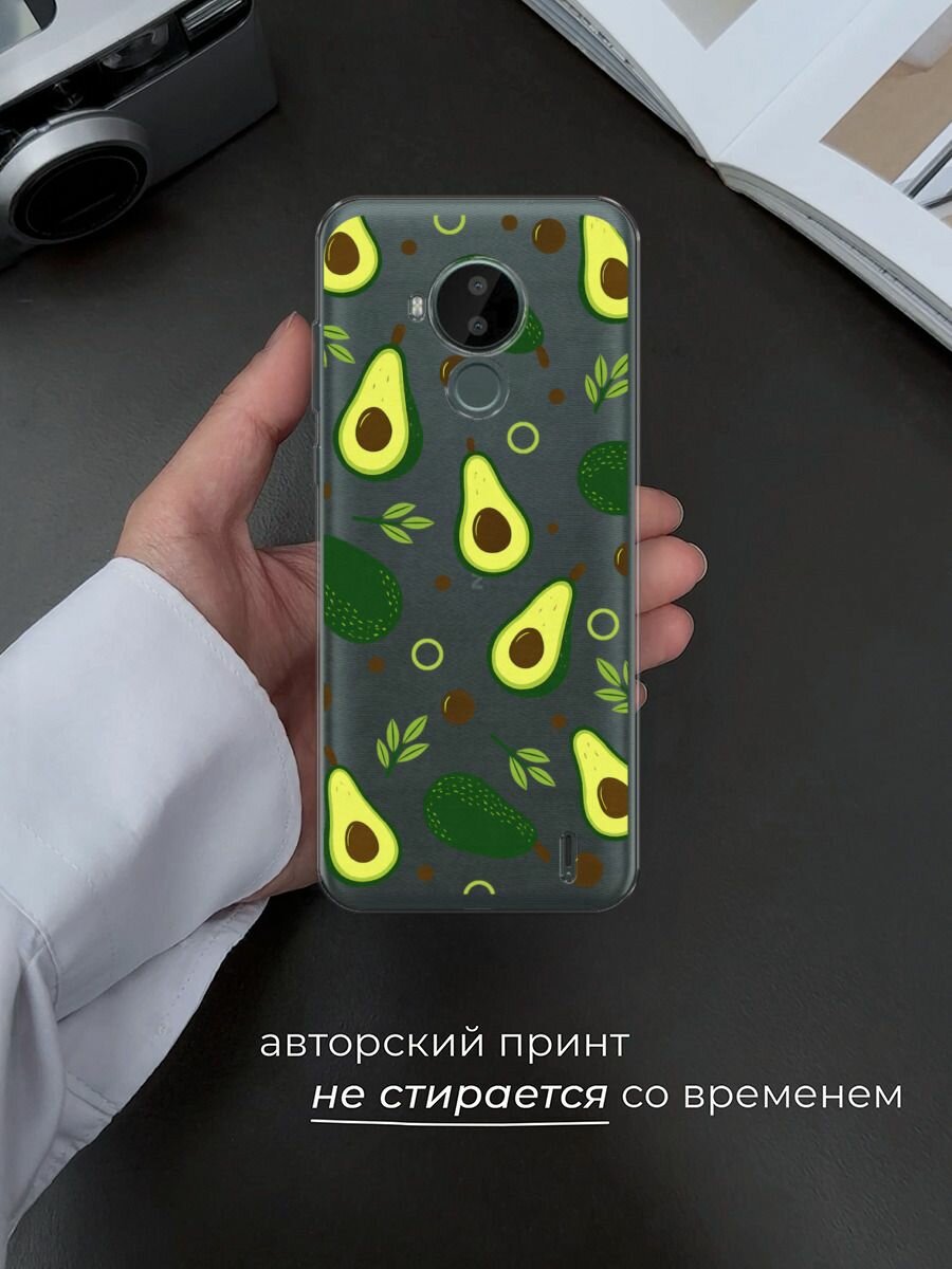 Чехол на Nokia C30 / Нокия C30 с принтом "Авокадо паттерн", прозрачный — фото 1