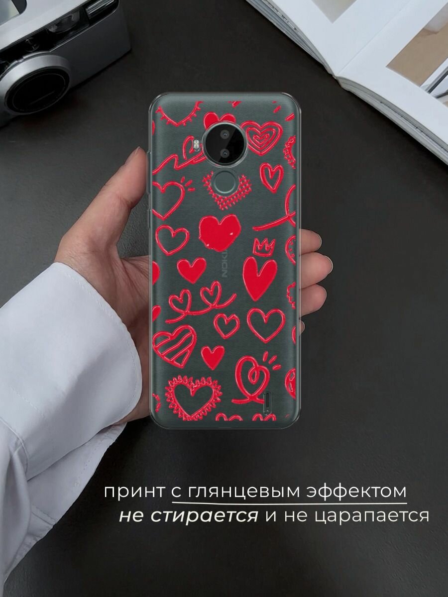 Чехол на Nokia C30 / Нокия C30 с принтом "Разные сердечки" — фото 1