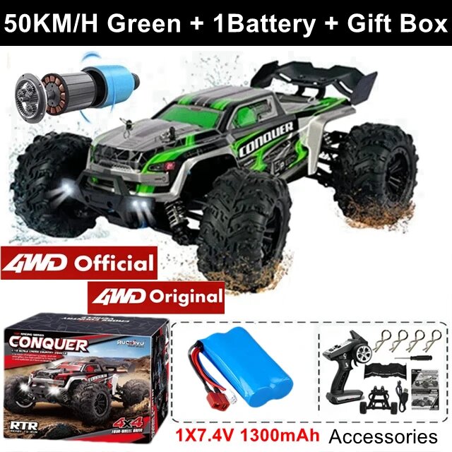 Радиоуправляемый внедорожник 4WD 50/80 км/ч 4WD Зеленый, 50KM Green 1Battery