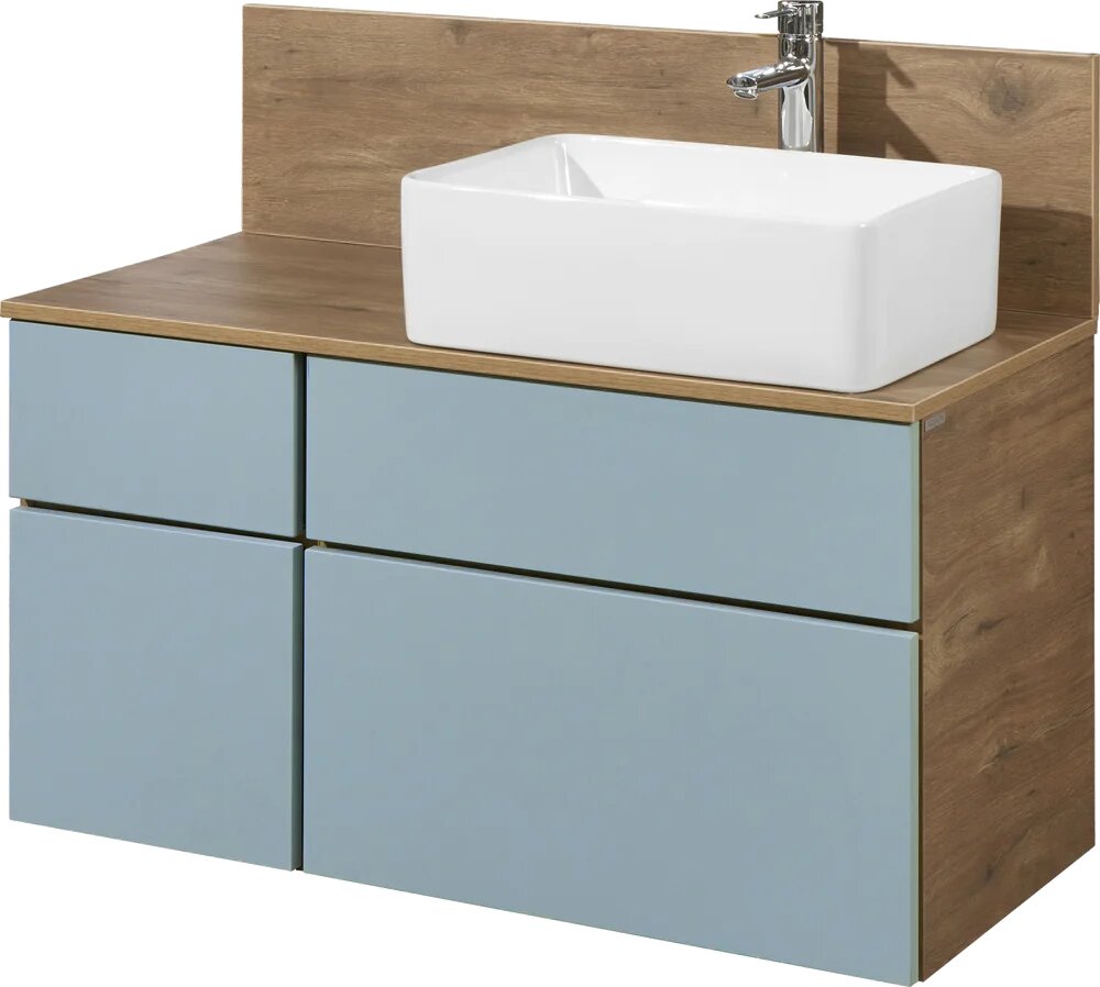 Тумба под раковину без столешницы AQUATON Мишель 100 подвесная, серая, светлое дерево, матовая, из МДФ, тумба для ванной, с ящиками, с дверками, с доводчиками