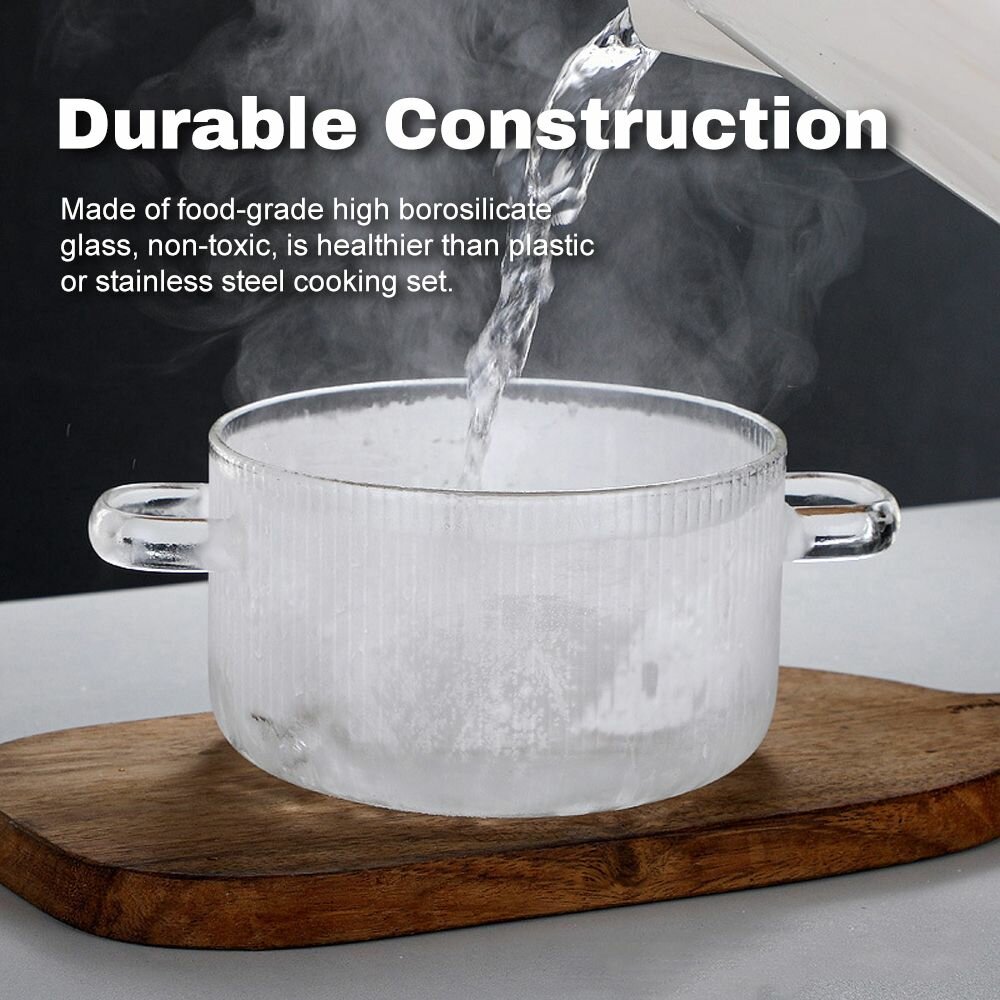 Стеклянная кастрюля с крышкой 1,6 л, термостойкая, из боросиликатного стекла, прозрачная кастрюля для приготовления пищи, тушения
