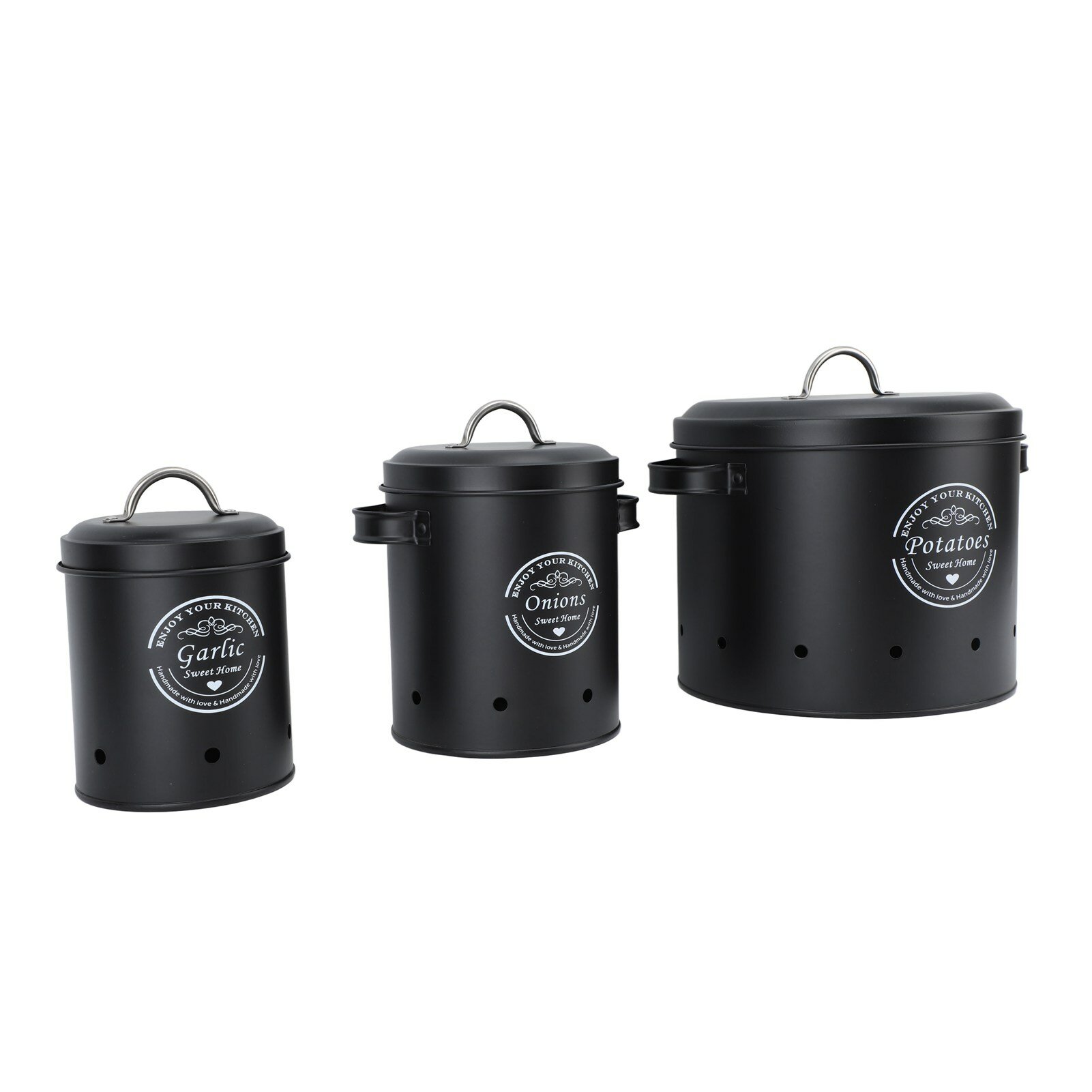 3 шт, контейнер для хранения картофеля и лука, углеродистая сталь, держатель для картофеля в фермерском доме, кухонные канистры для хранения, банки, контейнеры для столешницы, черный