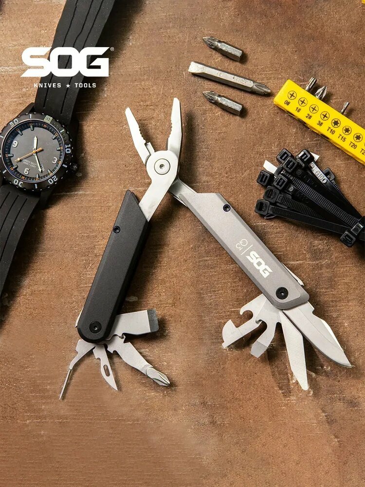SOG BATON Q3, Складные плоскогубцы, 13 инструментов, Многофункциональная ручка