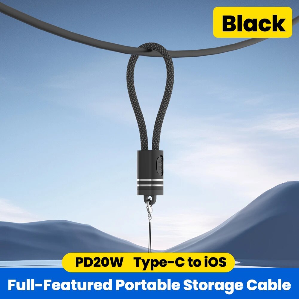 Черный кабель Type-C to iOS PD20W, 18 см