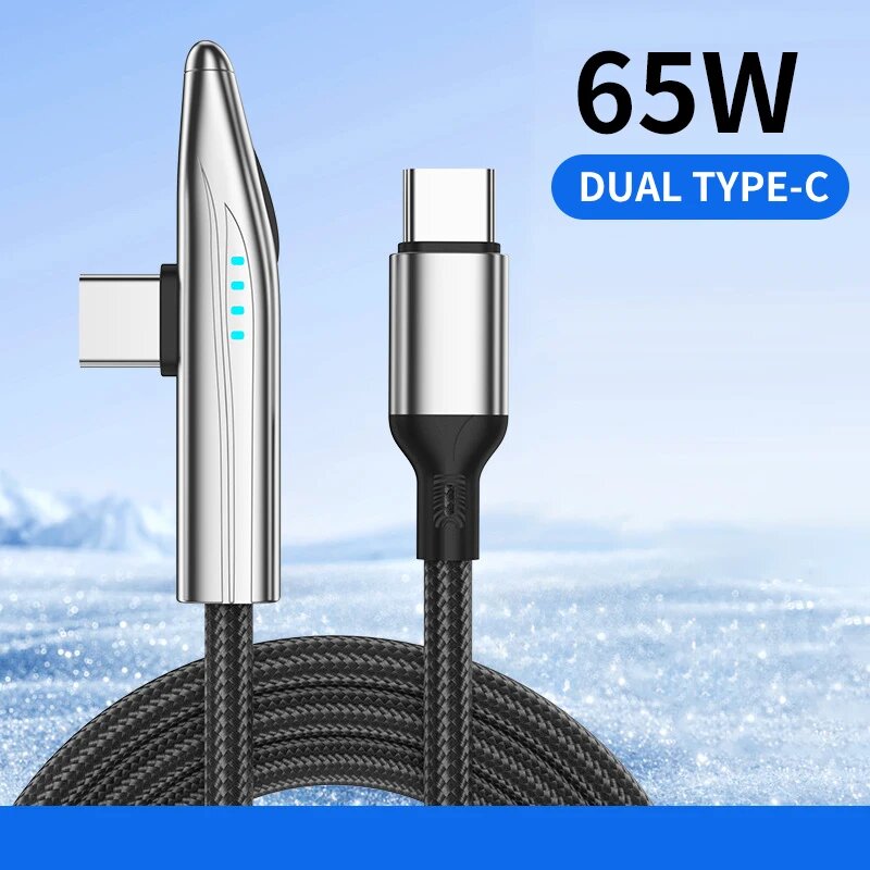 240 Вт/100 Вт/65 Вт 90 ° Угловой сверхбыстрый зарядный кабель USB/Type-C к кабелю передачи данных Type-C для iPhone Samsung Xiaomi Huawei/ноутбуков/планшетов 1.8M, 65W Dual Type C