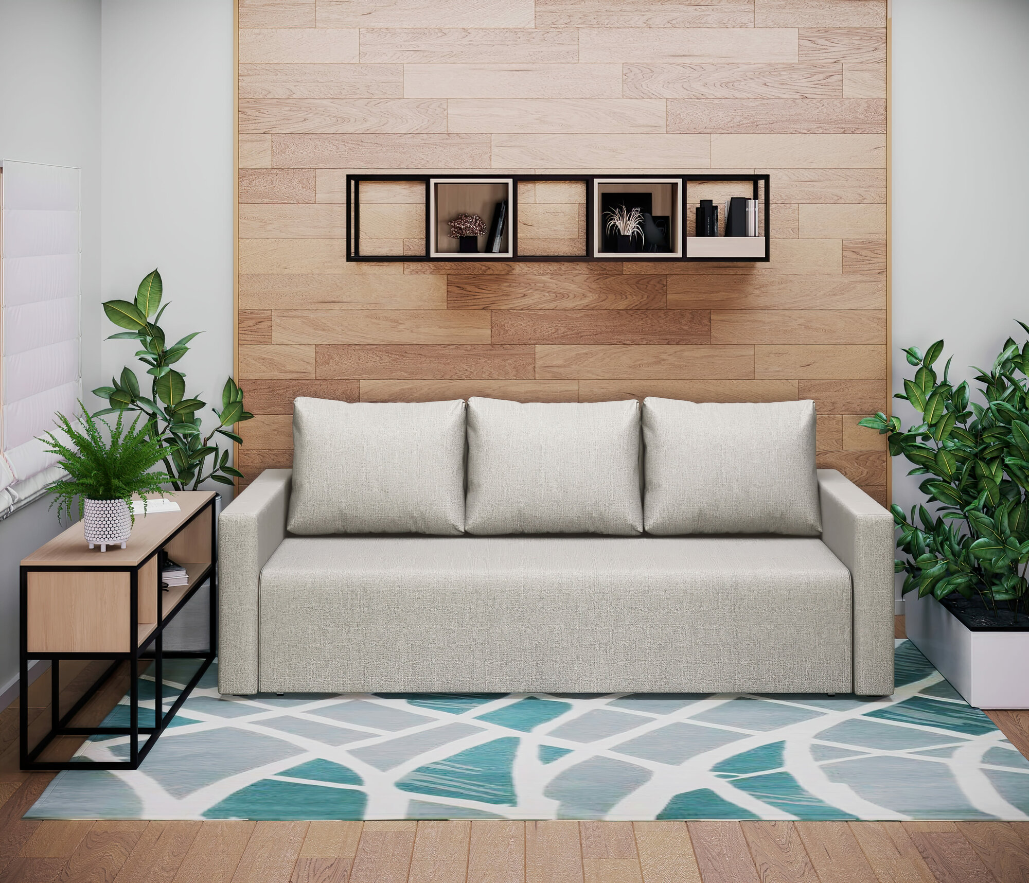 Диван Олимп 2 , еврокнижка, рогожка саванна плюс ивори, ППУ