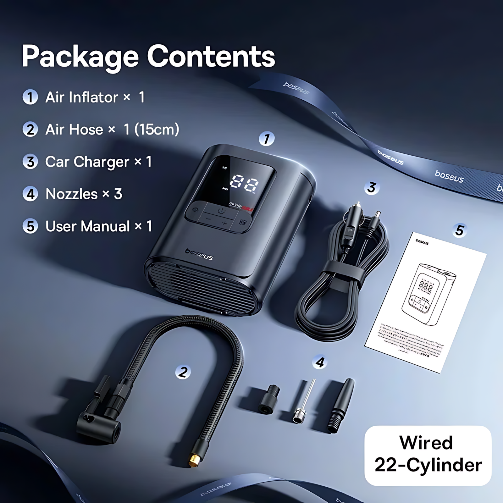 Автомобильный портативный компрессор Baseus GoTrip VA1 Pro/Max, 7500 мАч, VA1 Pro, 82Вт