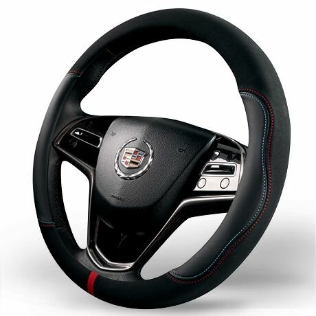 Оплетка на руль Infiniti / Инфинити FX35 FX37 G25 G35 QX50 QX56 QX60 QX70 QX80 M35 и др, Черный + Красно-синяя строчка, Чехол на руль 37 - 39 см