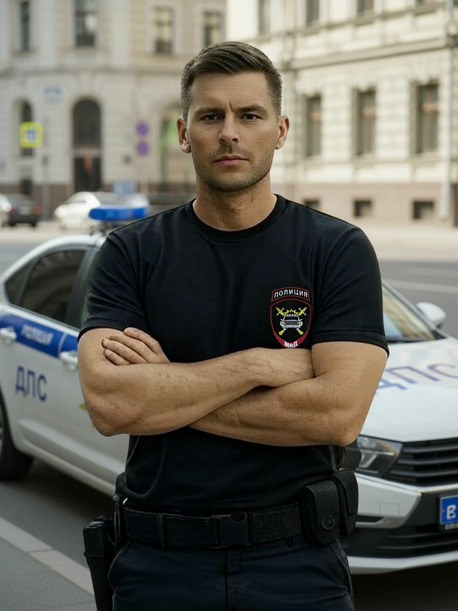 Футболка форменная ГИБДД полиция МВД вышитая черная