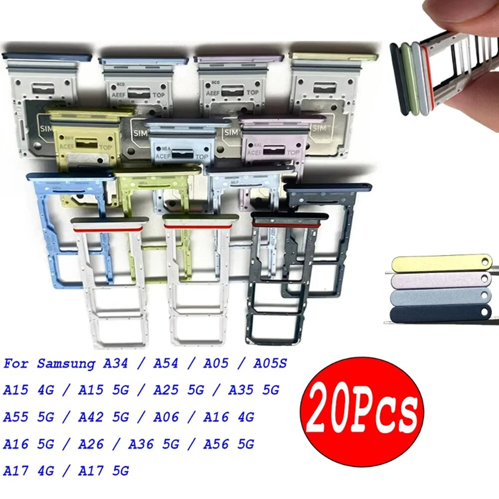 20 шт, лоток для SIM-карты, чип, слот для ящика, держатель адаптера, разъем для Samsung A34 A54 A05 A05S A15 4G A25 A35 A55 A42 5G A06 A16 A17 4G 5G Mix Color