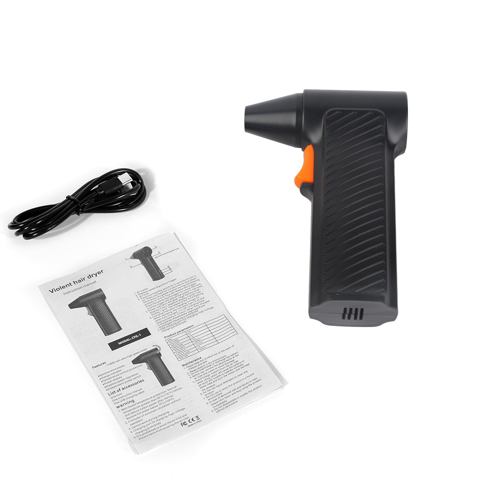 Электрический беспроводной ручной фен Air Duster 110000 об/мин, мощный воздуходув для чистки клавиатуры компьютера и автомобиля, черный