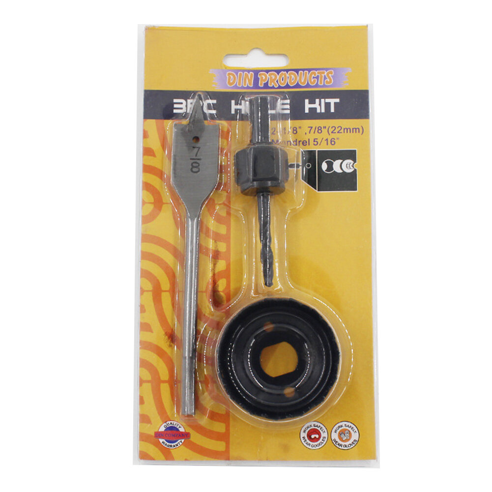 Набор из 3 металлических плоских сверл для сверления отверстий в дереве, досках и пластике (черный).