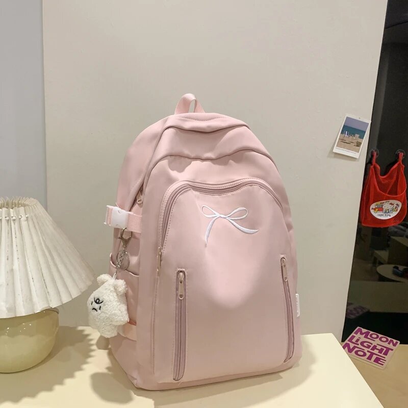 Женский рюкзак для книг, школьные сумки для книг для девочек-подростков, Harajuku, женская сумка для колледжа, 2025 год, сумка для отдыха, рюкзак для путешествий, милый рюкзак Розовый, big with pendant, Розовый