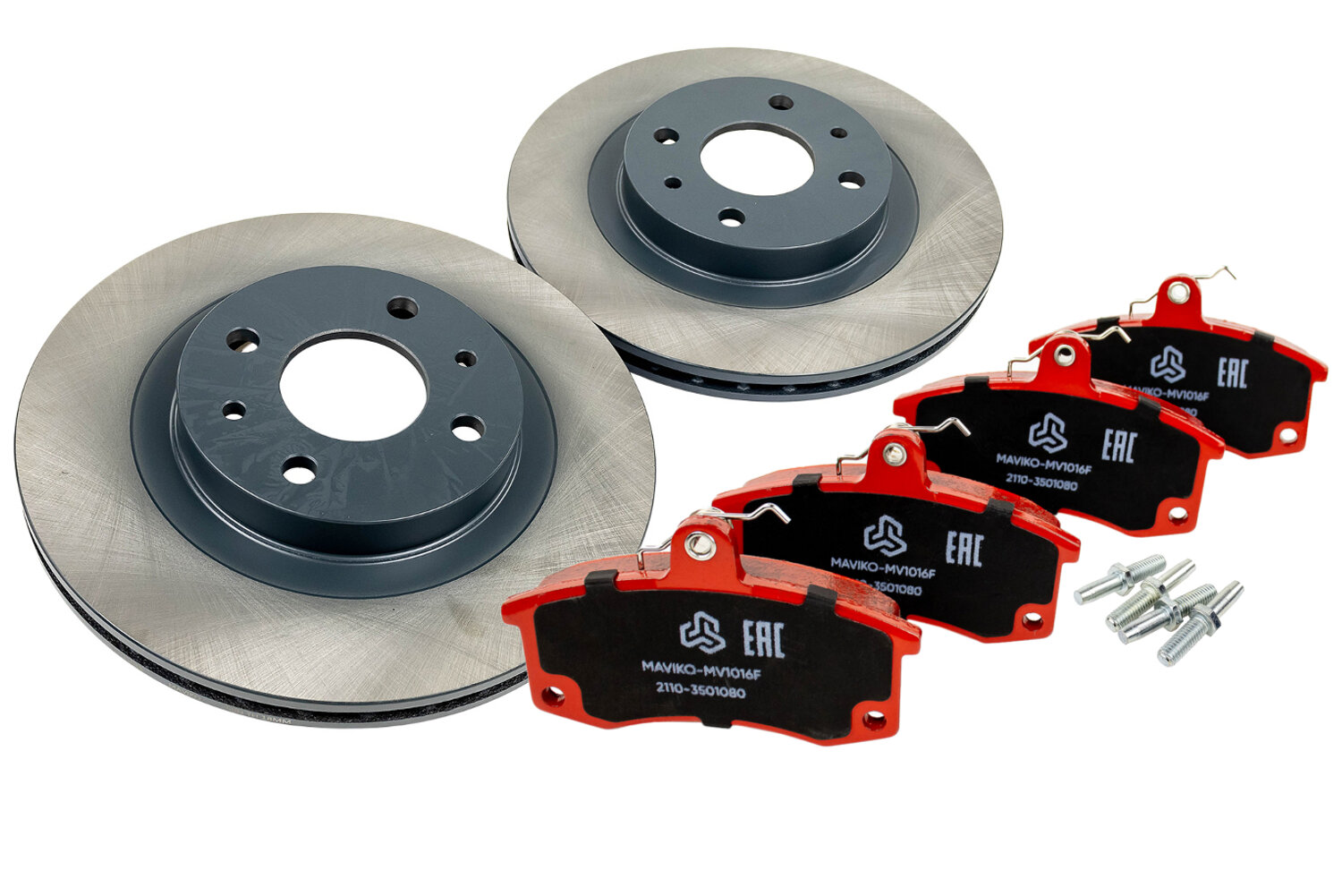 Вентилируемые передние тормозные диски мавико Standart R14 с тормозными колодками мавико для ВАЗ 2110-2112, Лада Гранта, Гранта FL, Калина, Калина 2, Приора, Датсун