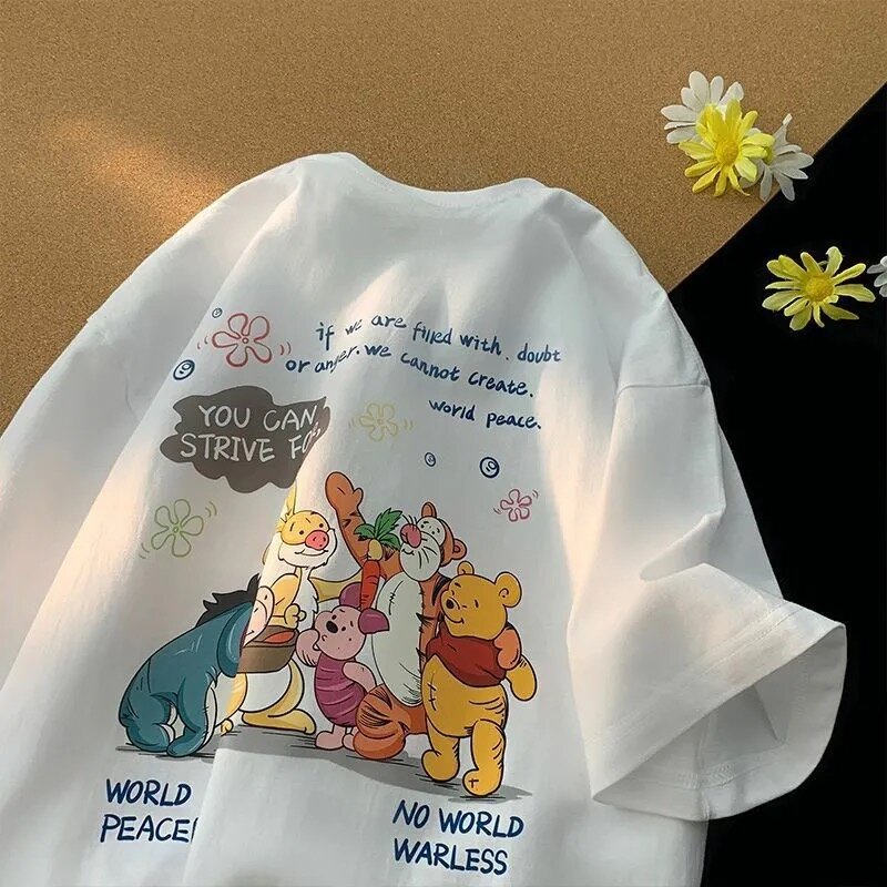 MINISO Kawaii Disney Футболка с медведем Пухом Летний свободный американский топ с круглым вырезом и короткими рукавами S 40-50KG