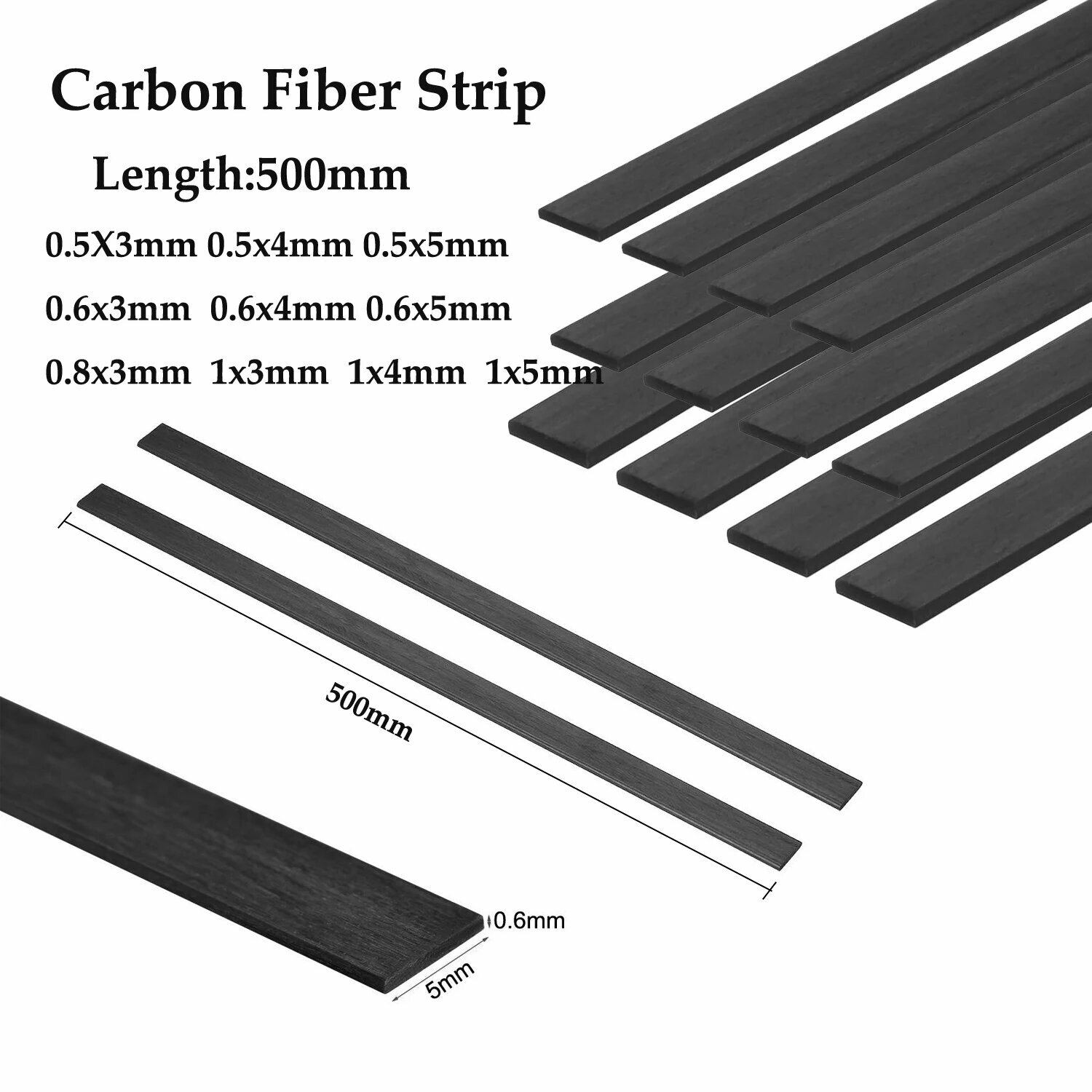 Лист из углеродного волокна 500 мм 1mmx4mm, 5pcs