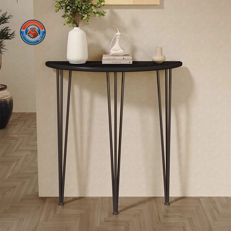 Полукруглая консоль для прихожей с сосновой столешницей и золотой железной подставкой, компактный столик для ключей и декора, устойчивая приставная тумба