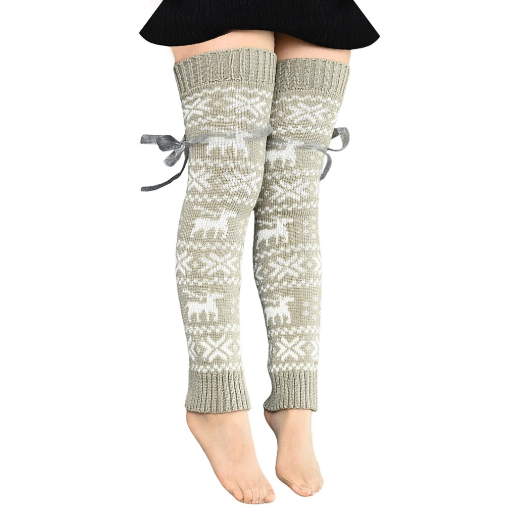 Рождественские вязаные гетры для бедра с снежинками
