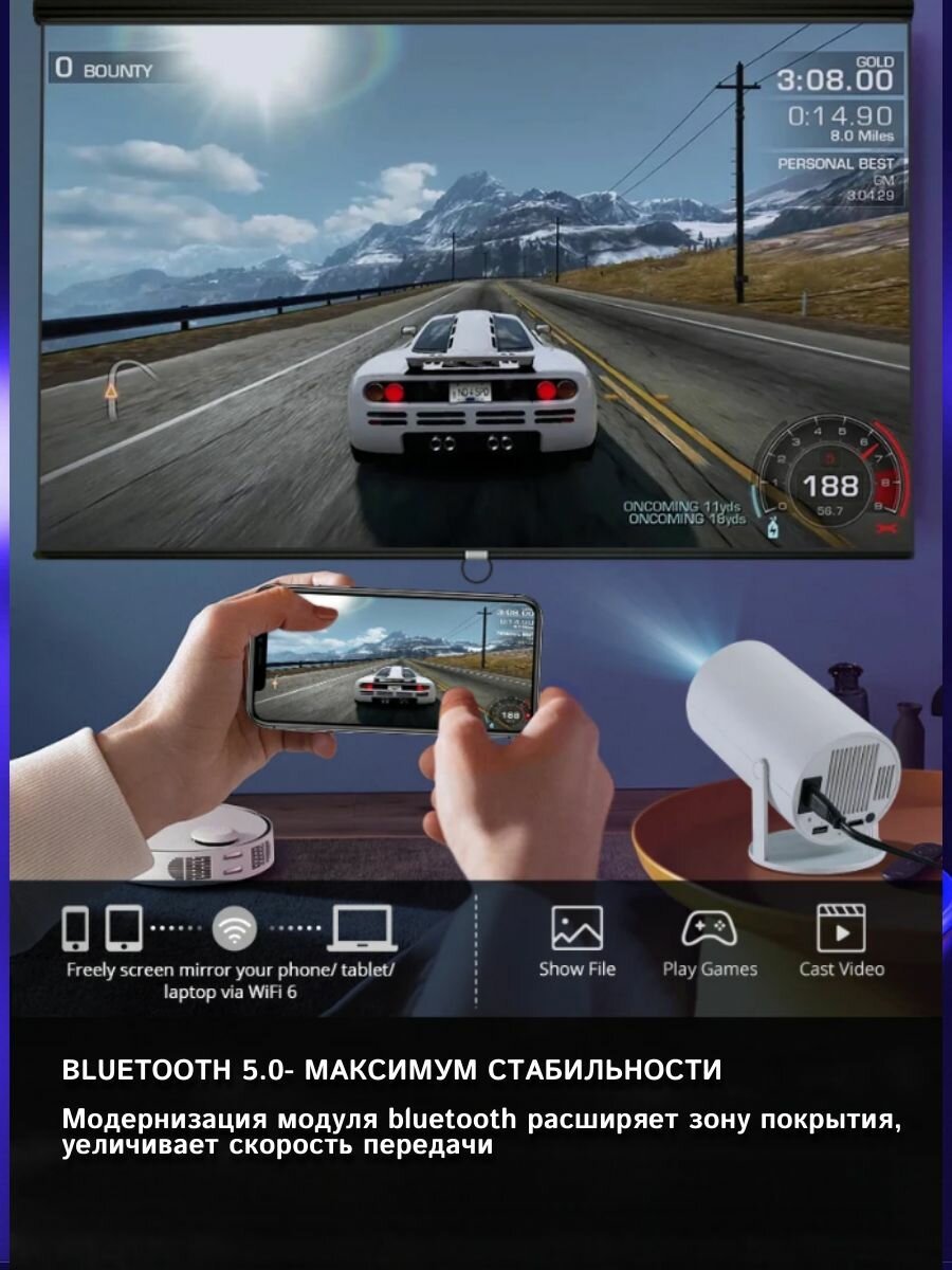 Мини-проектор 4K Android 11 WiFi 6 Bluetooth 5.0 — фото 1
